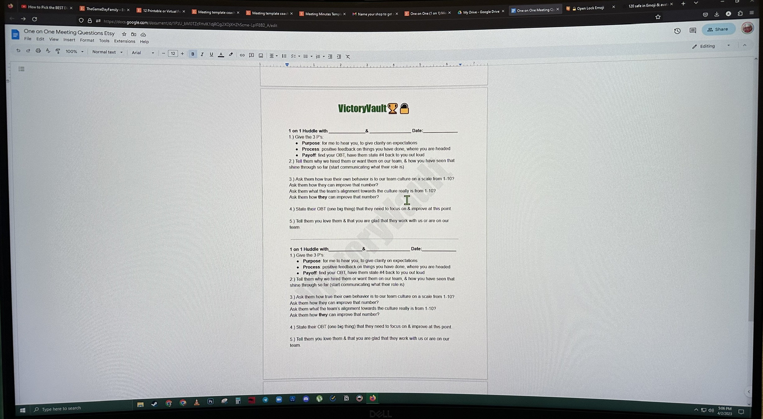 One on One (1 on 1) Meeting Template for Coaches, Teachers ...