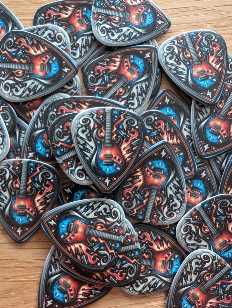 Rock Music Picks Rock and Roll Styled Guitar and Bass Plectrums Pack of ...