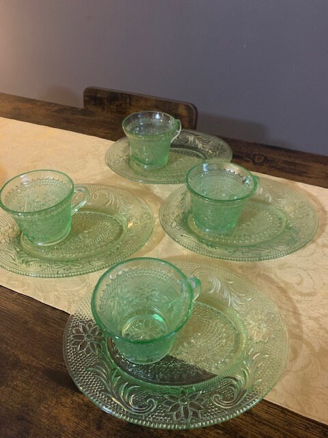 Indiana Glass Tiara Chantilly Green Sandwich Pattern Dinnerware Set ...