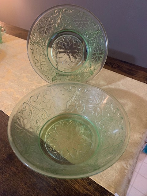 Indiana Glass Tiara Chantilly Green Sandwich Pattern Dinnerware Set ...