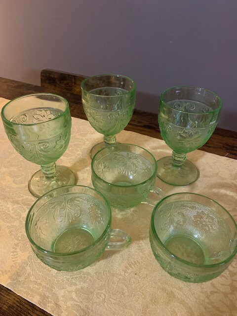 Indiana Glass Tiara Chantilly Green Sandwich Pattern Dinnerware Set 42 ...