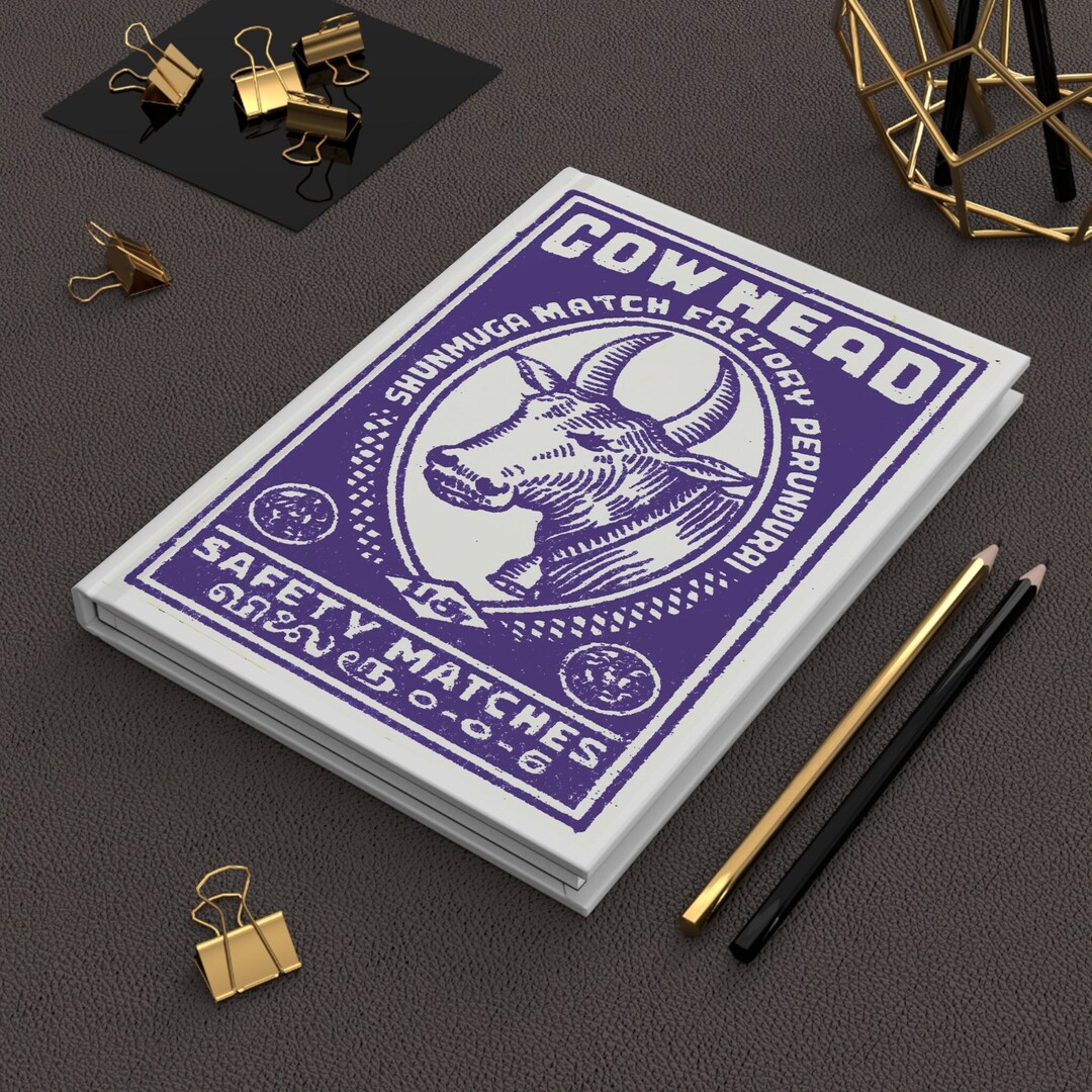 Retro Indian Matchbox Design | Cow Head | Hardcover Journal Matte - Etsy