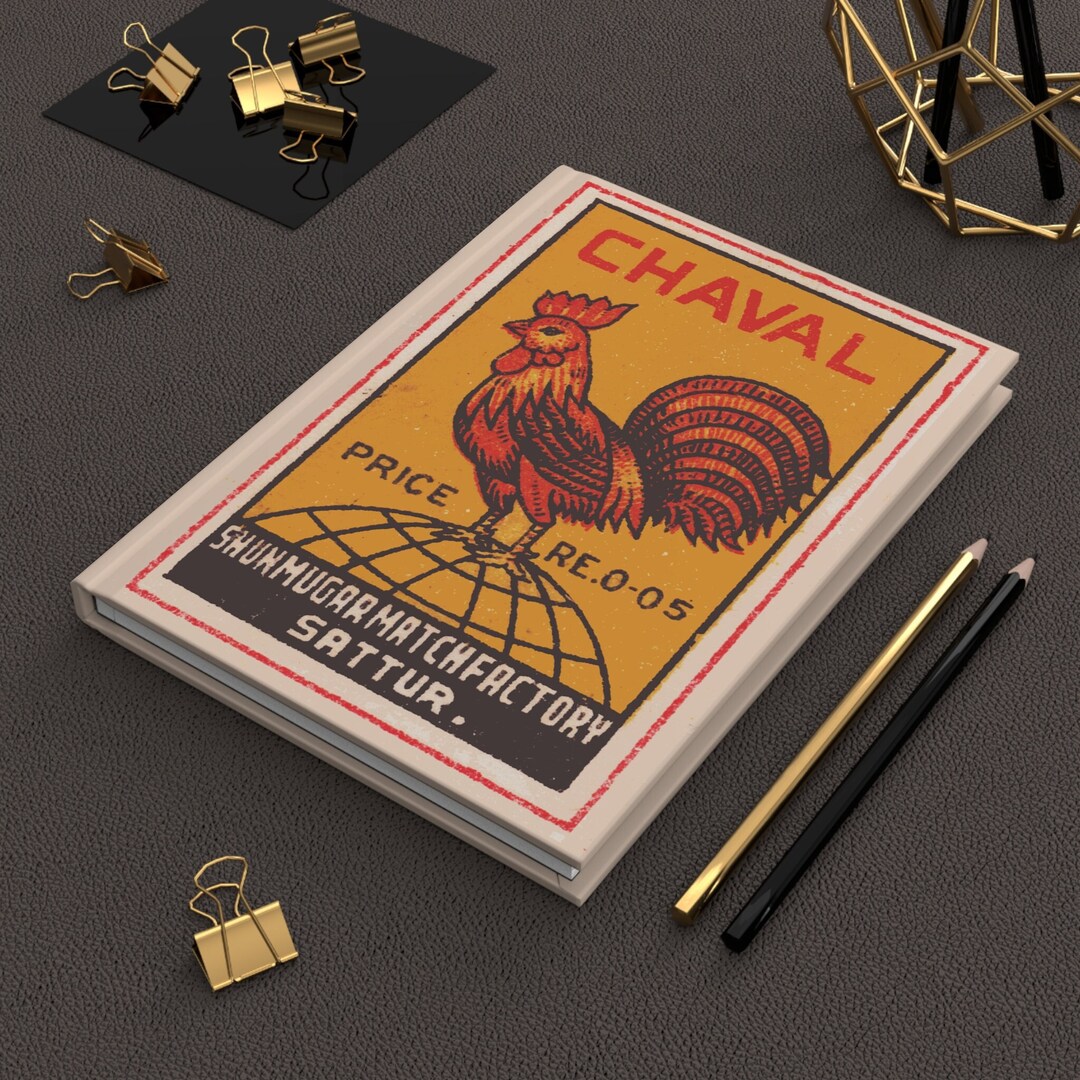 Retro Indian Matchbox Design | Cockerel | Hardcover Journal Matte - Etsy