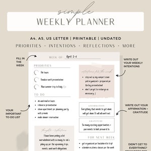 Simple Weekly Printable Planner | Digital Planner | to Do ...
