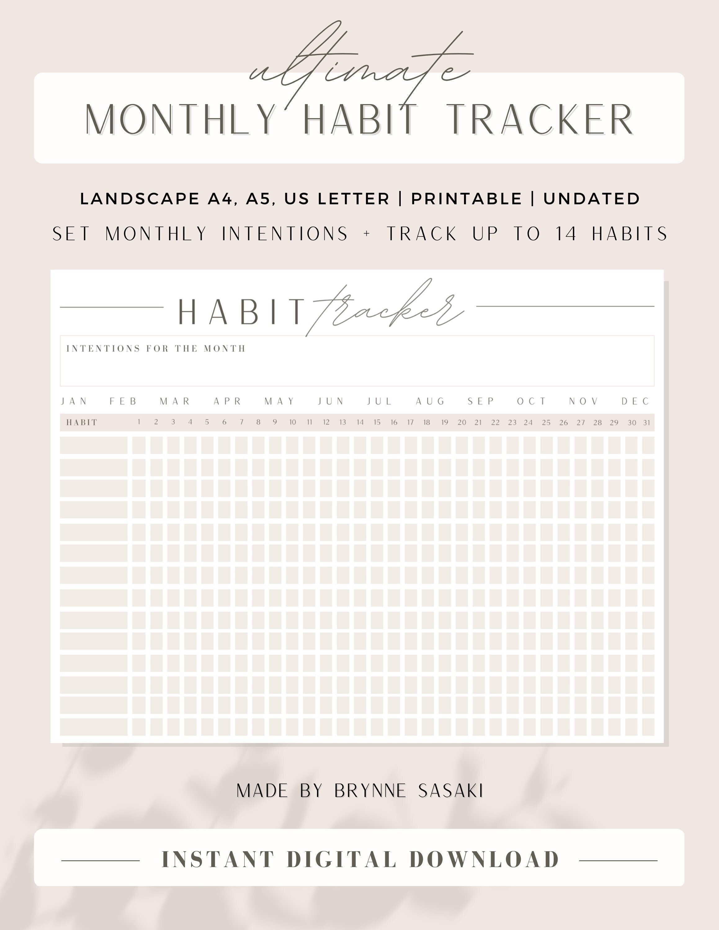 Monthly Habit Tracker Printable Digital Tracker Wellness Tracker ...