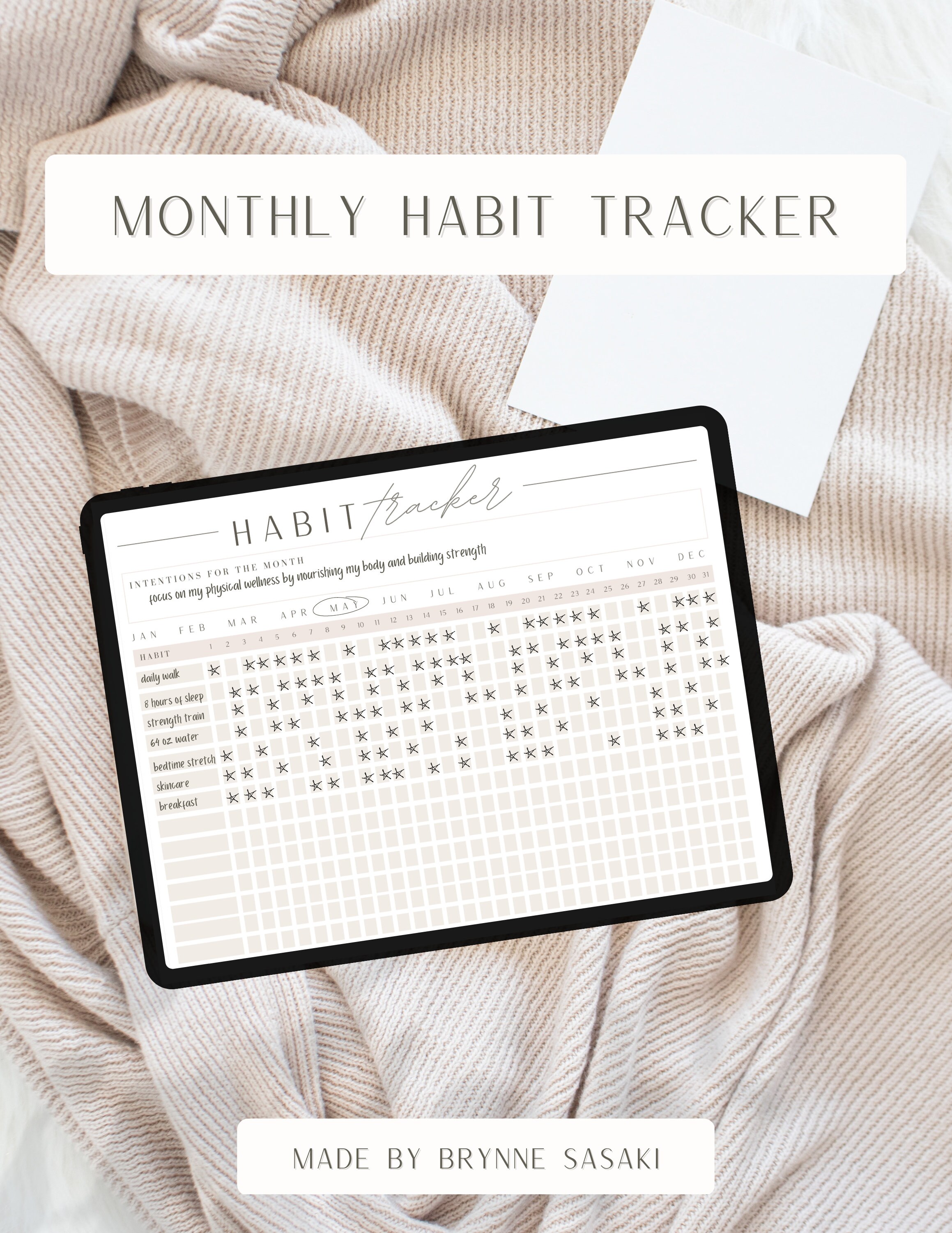 Monthly Habit Tracker Printable Digital Tracker Wellness Tracker ...