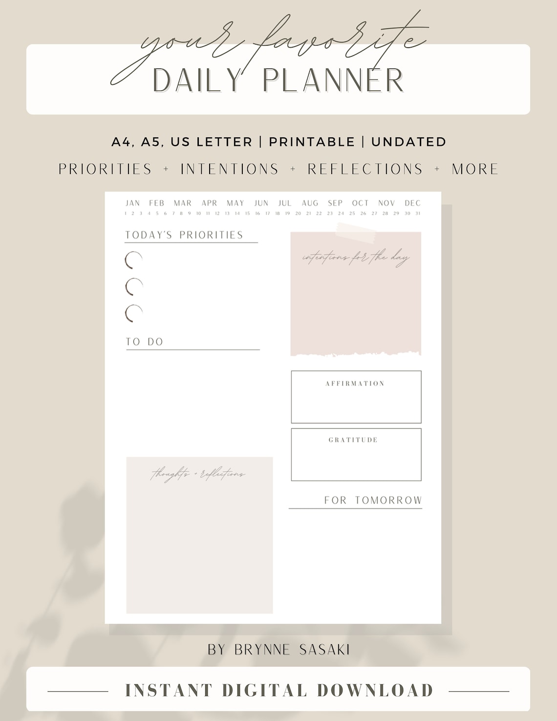 Simple Daily Printable Planner | Digital Planner | to Do ...