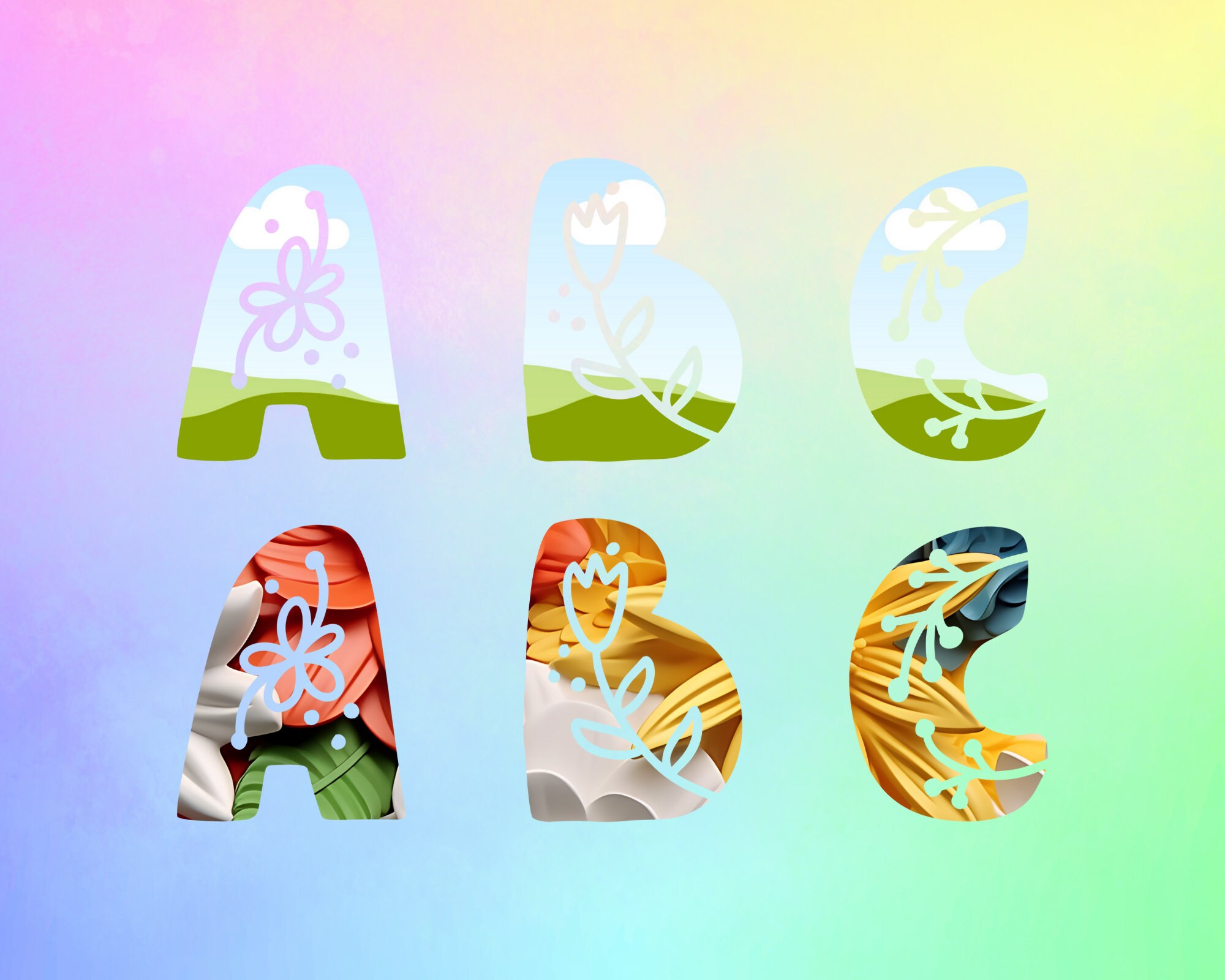 Canva Alphabet Font Frame Template flower Regular Font - Etsy