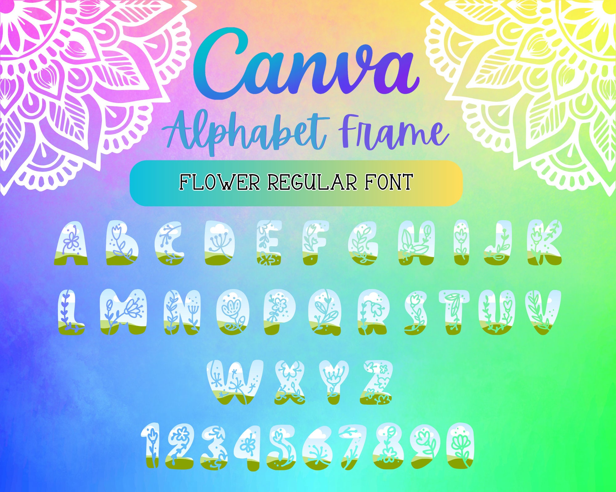 Canva Alphabet Font Frame Template flower Regular Font - Etsy