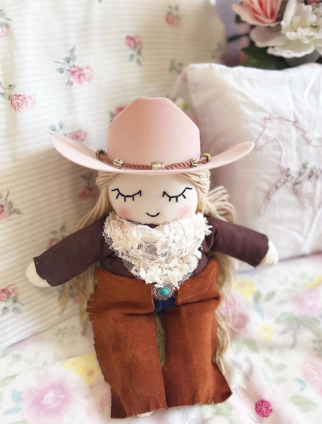 Handmade Cowgirl Rag Doll, Suede Chaps, Lace Bandana - Etsy