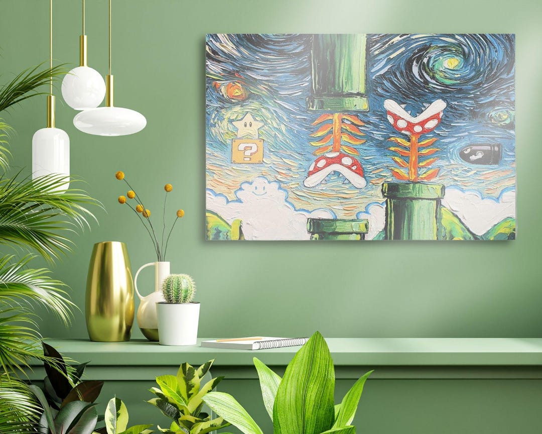 Van Gogh Mario Canvas Art, Mario World Starry Night, Super Mario Canvas ...