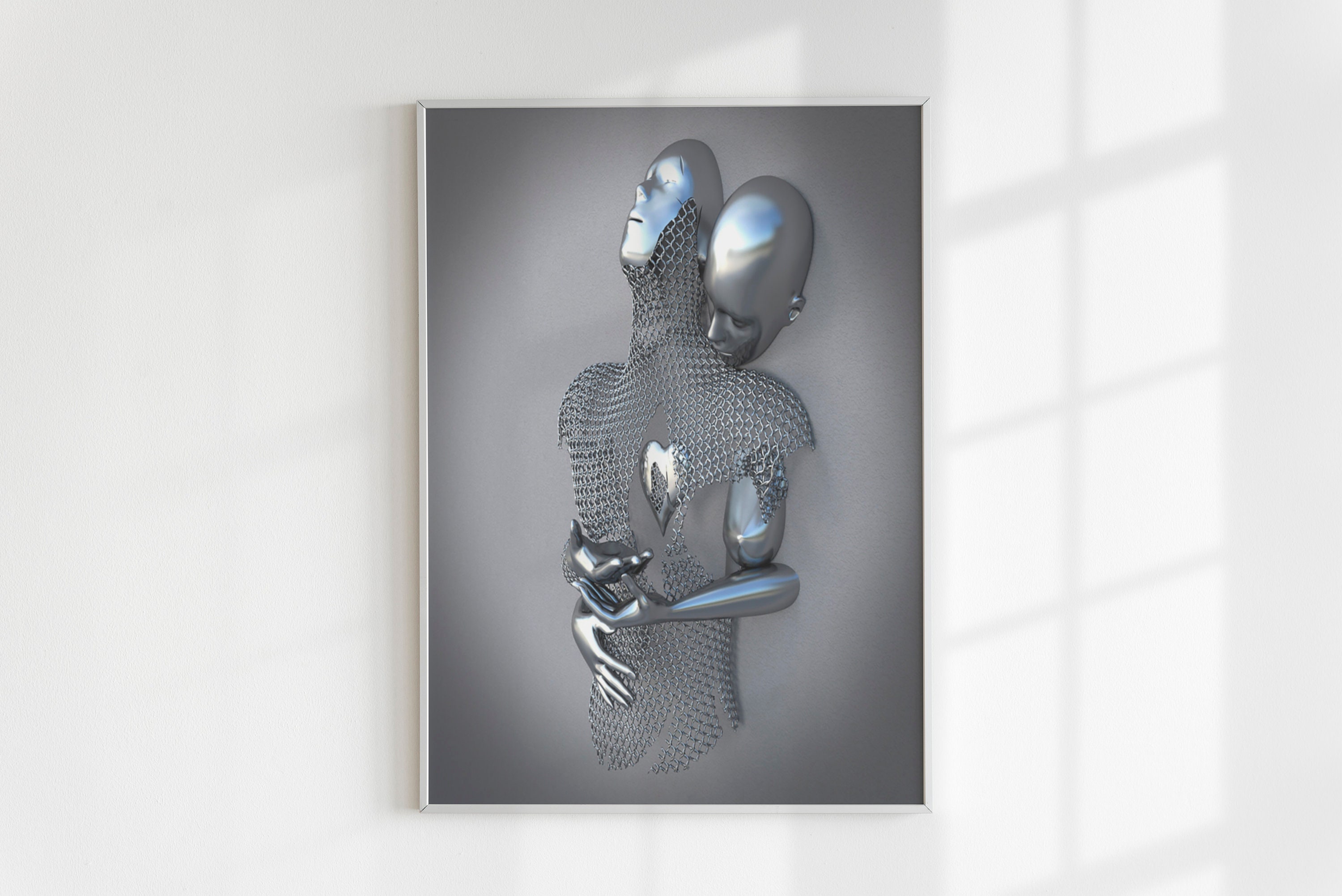 Silver Hugging Couple Sculpture Canvas, Heart Beat, Silver Wall Art ...
