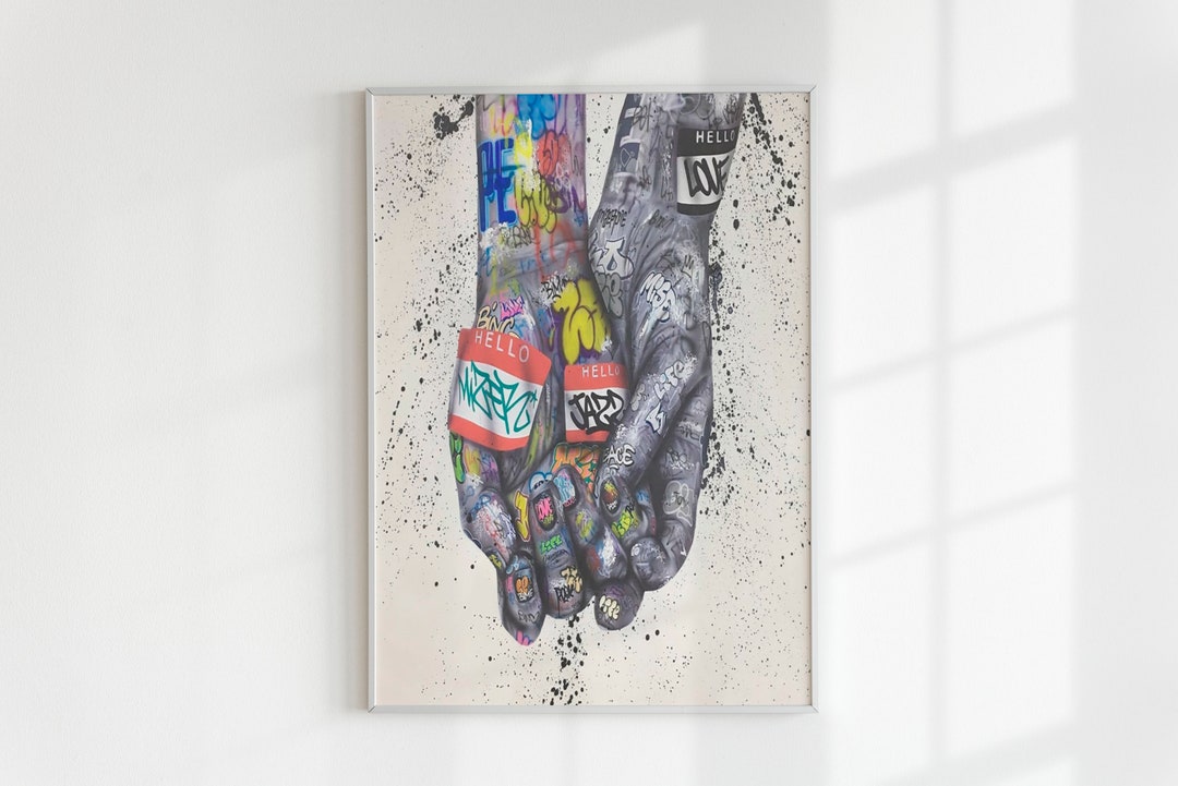 Hands Victory Gesture Graffiti Canvas, Inspirational Framed Canvas ...