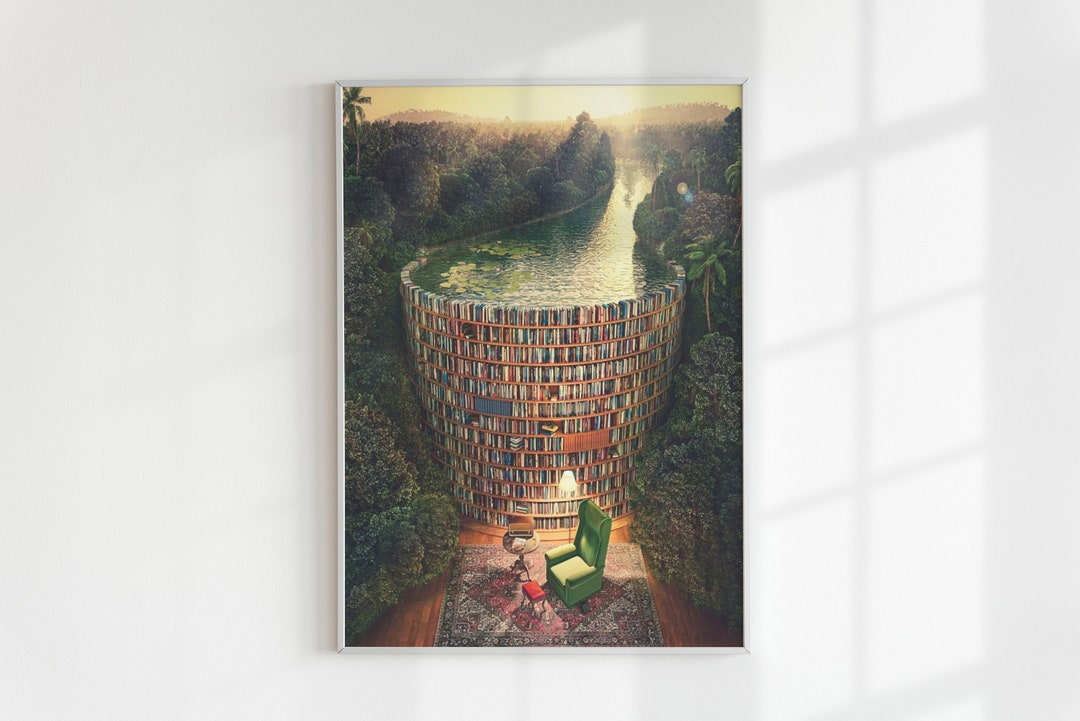 Surreal Library Canvas Painting, Canvas Print, Art Books Canvas Wall ...