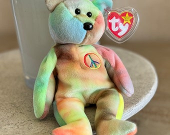 Beanie Baby Peace, Beanie Baby Bear Colorful, Gift for Bear Lovers, Tye ...