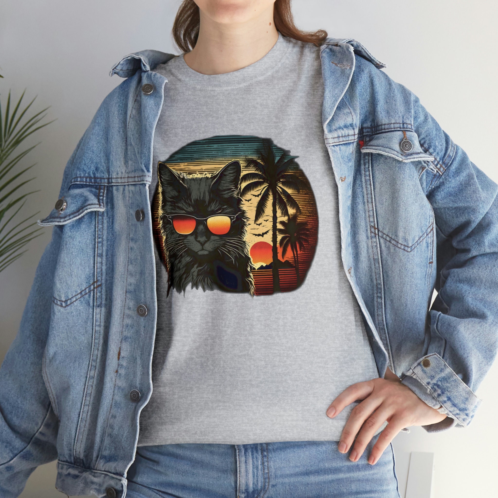 Cool Cat With Sunset T-shirt, Funny Cat Shirt, Vintage Cat Shirt, Cool ...