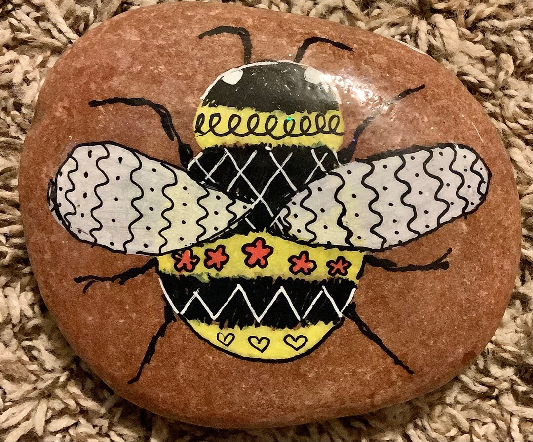 Decorative Bee Painted Rock (large) - Etsy
