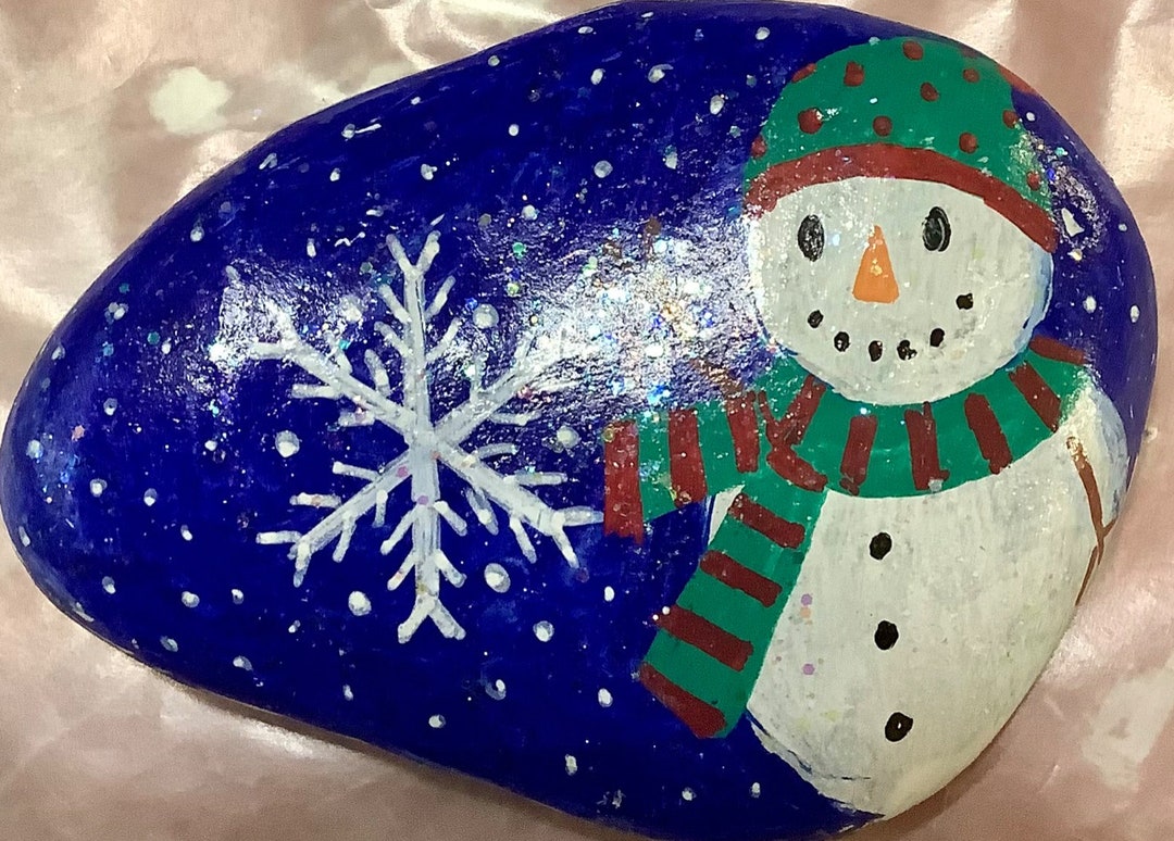 Snowman Painted Rock (large) - Etsy