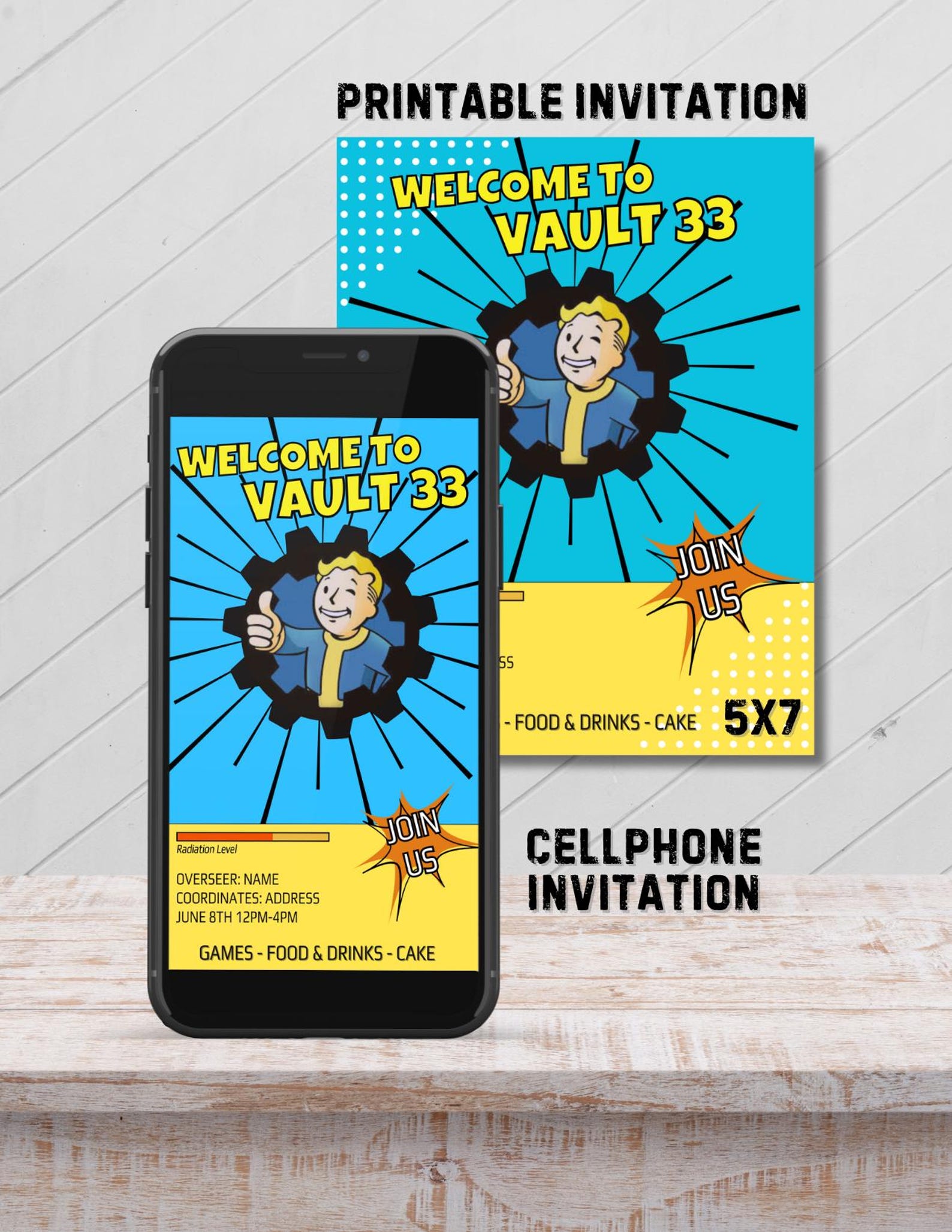 Fallout Birthday Invitation, Party Invite Template, Pip Boy Template ...