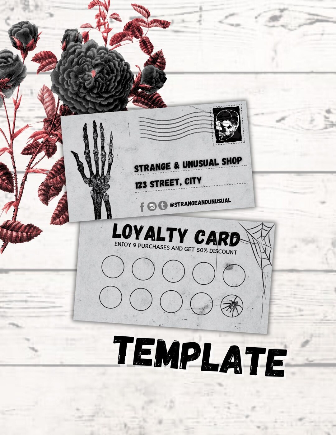 Business Card Template, Instant Download, Spooky, Loyalty Card, Rewards ...