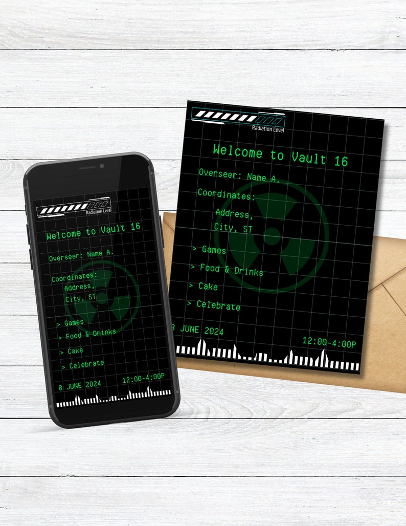 Fallout Invitation, Gaming Invitation, Party Invite, Pip Boy, Birthday ...