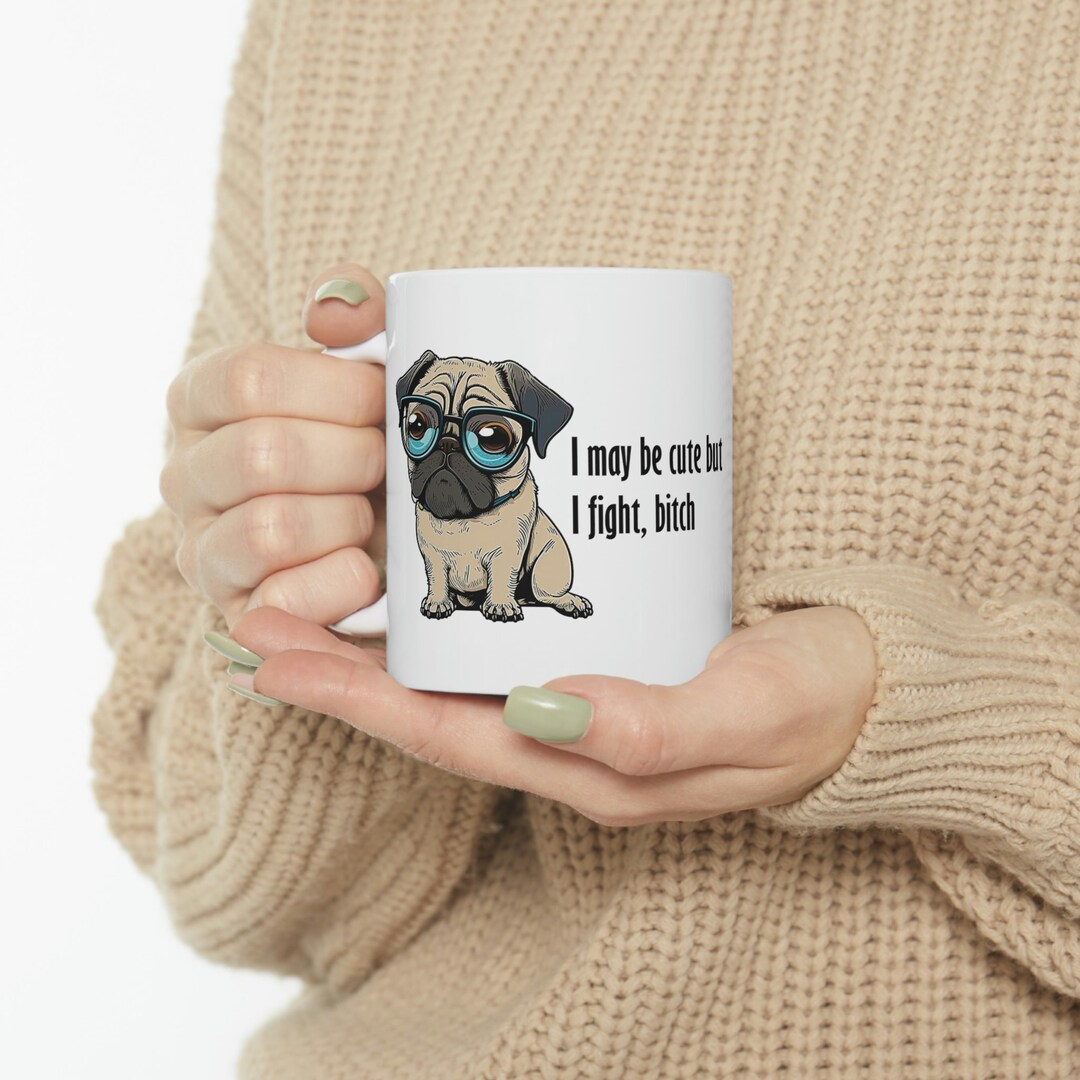 Pugs! Cute Little Fighter Pug Wearing Glasses Mug - Perfect for Any ...