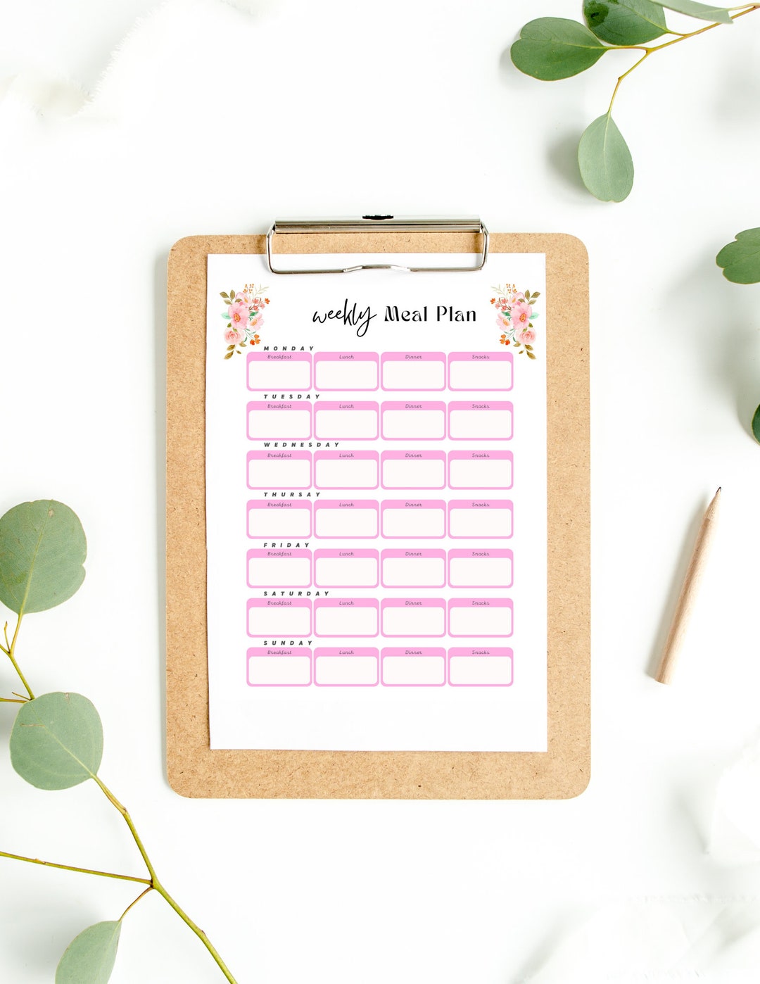 Flower Weekly Meal Planner Printable - Etsy