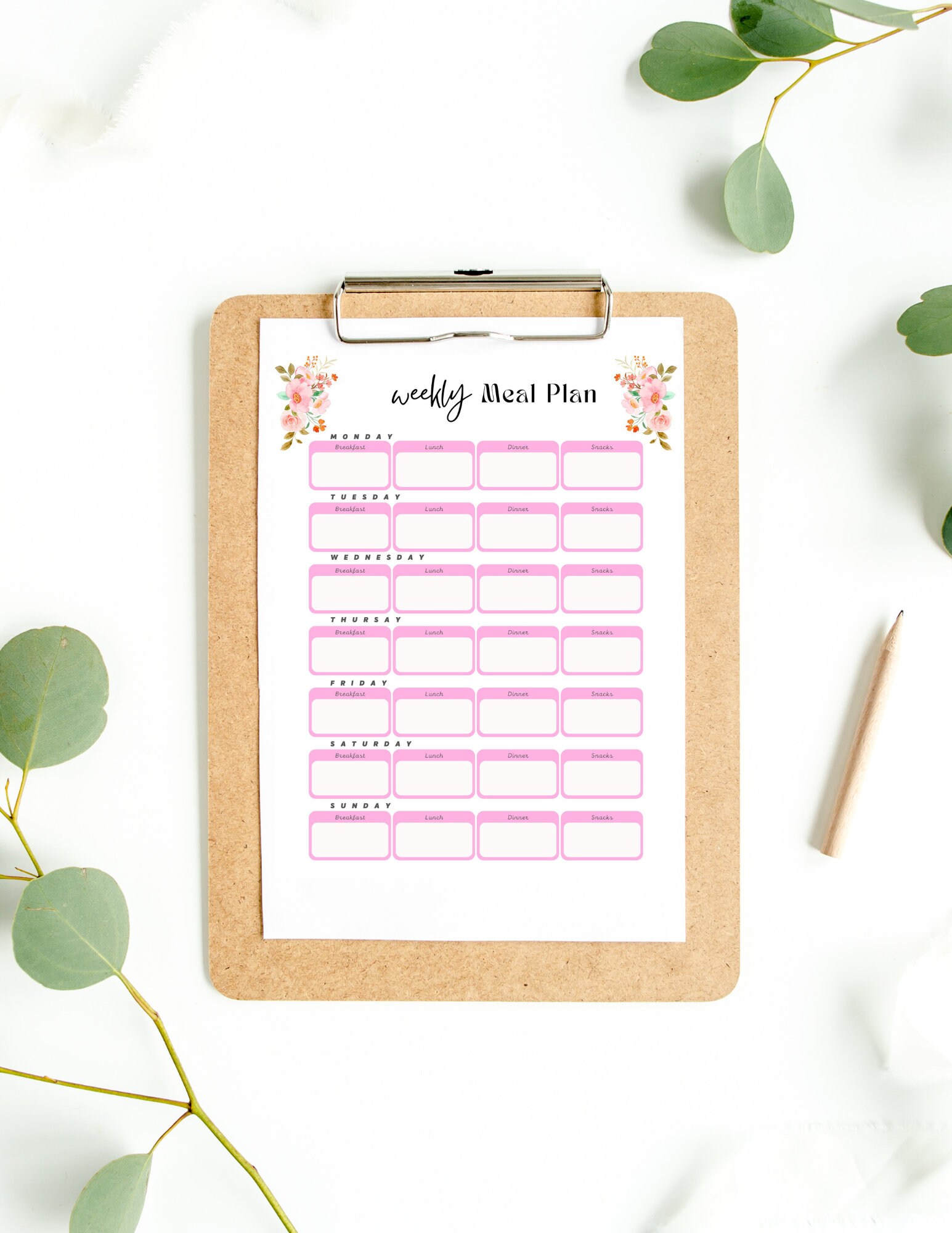 Flower Weekly Meal Planner Printable - Etsy