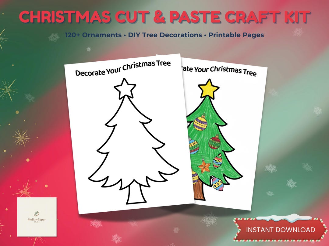 Christmas Cut & Paste Craft Kit – 120+ Ornaments, DIY Tree Decorations ...