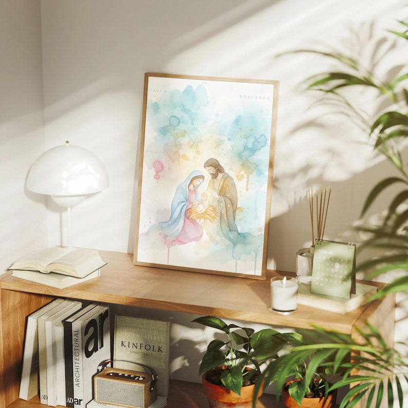 Watercolor Painting , Soft Pastel Colors , Holy Family Nativity Scene ...