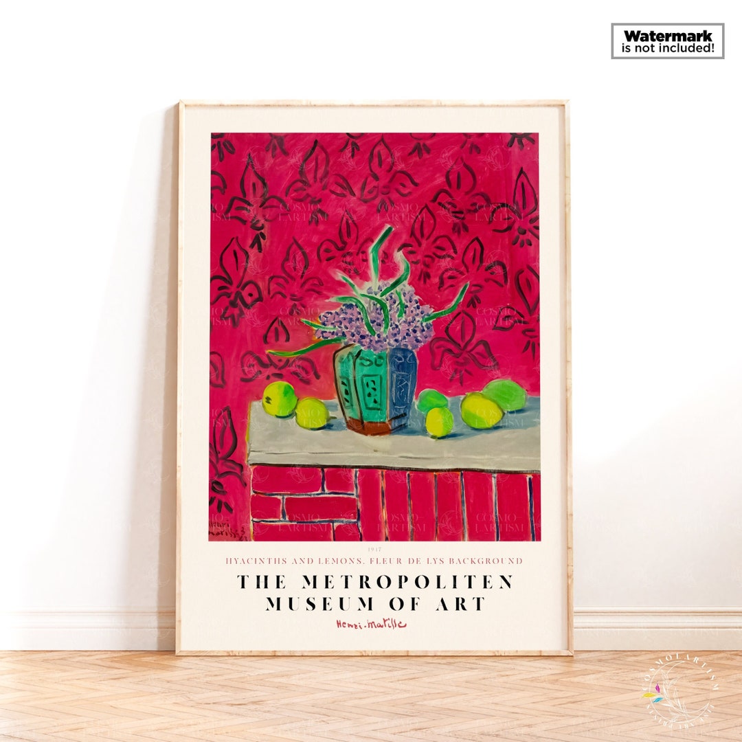 Henri Matisse Poster, Lemons on Pink Fleur De Lis Background, Modern ...