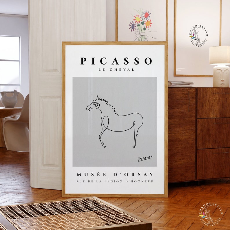 Pablo Picasso Le Cheval ,the Horse, Painting Line Art Exhibition Poster ...