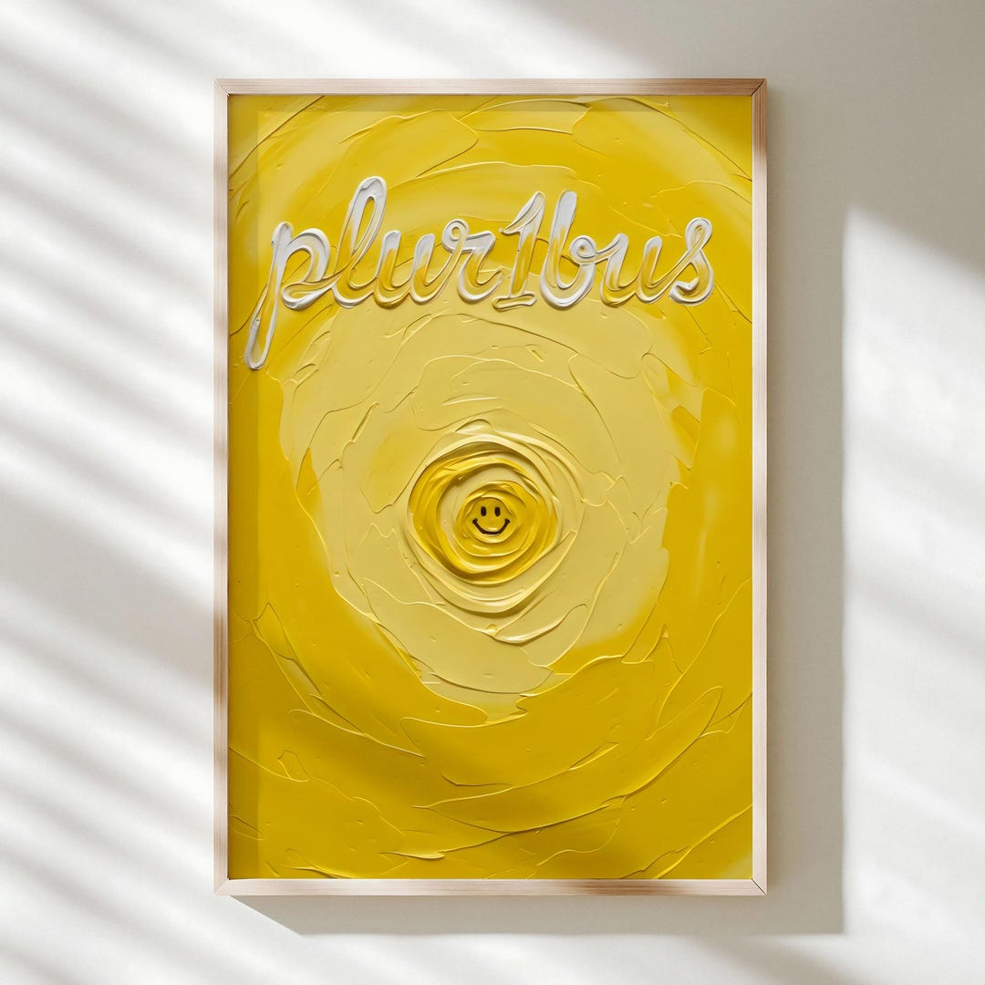 Plur1bus Happy Smiley Face Oil Painting , Tiny Smile in Creamy Yellow ...