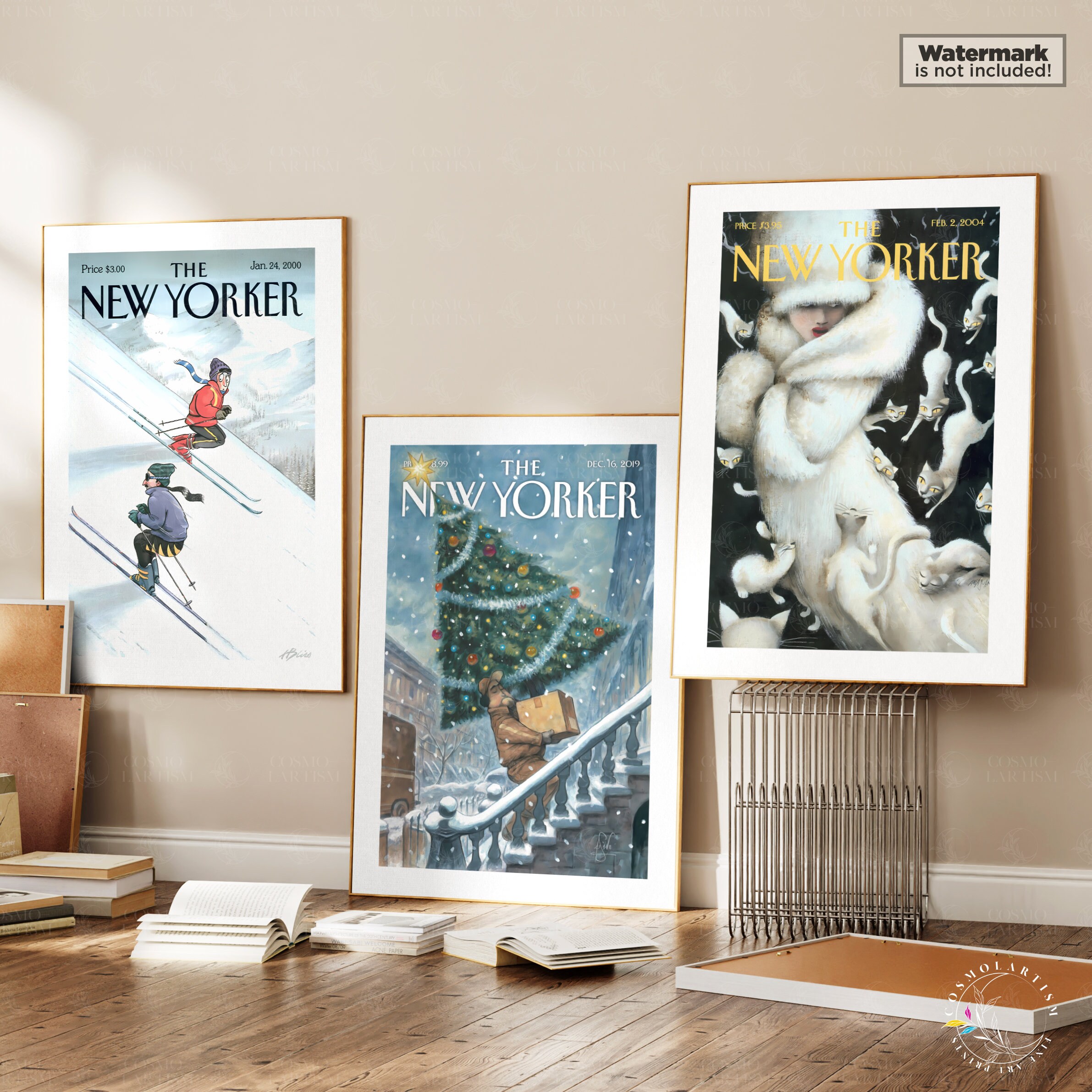 The New Yorker Magazine Cover Winter Poster Set of 3, Gallery Wall Set ...