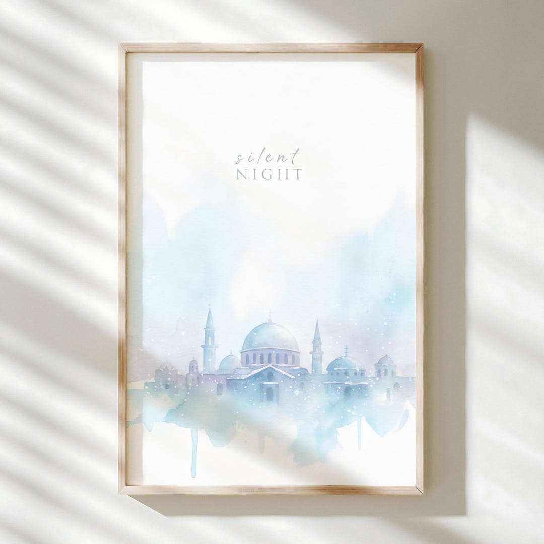 Watercolor Painting , Soft Icy Blue and Pastel Snow Bethlehem Landscape ...