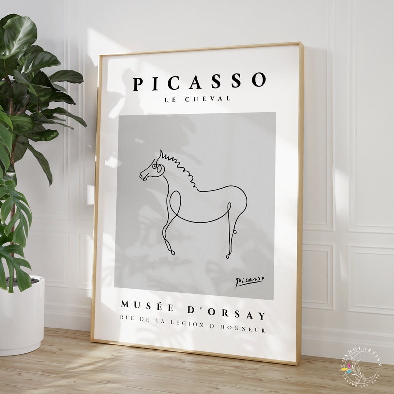 Pablo Picasso Le Cheval ,the Horse, Painting Line Art Exhibition Poster ...