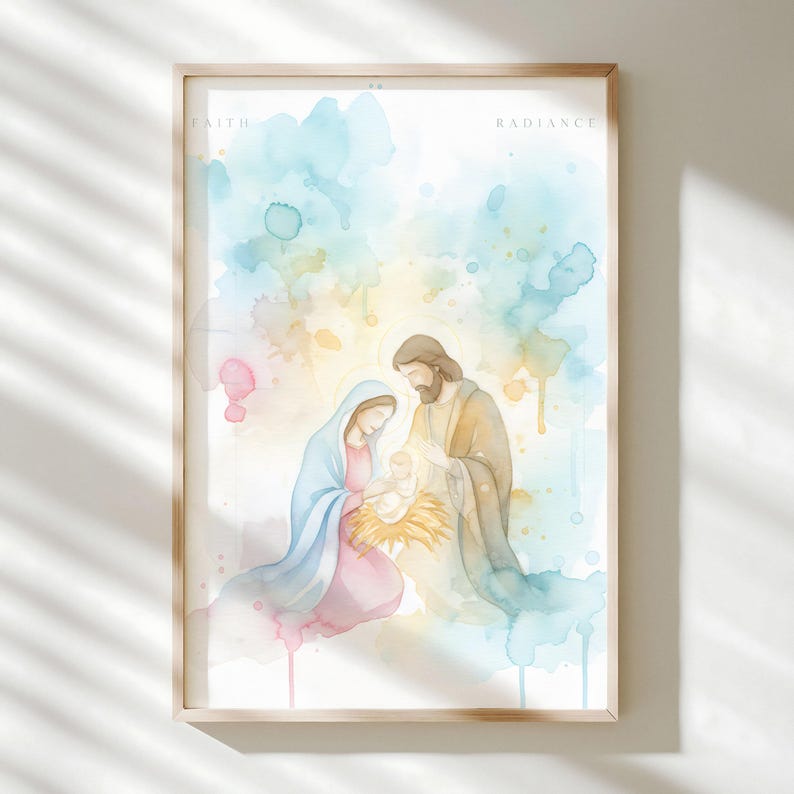 Watercolor Painting , Soft Pastel Colors , Holy Family Nativity Scene ...