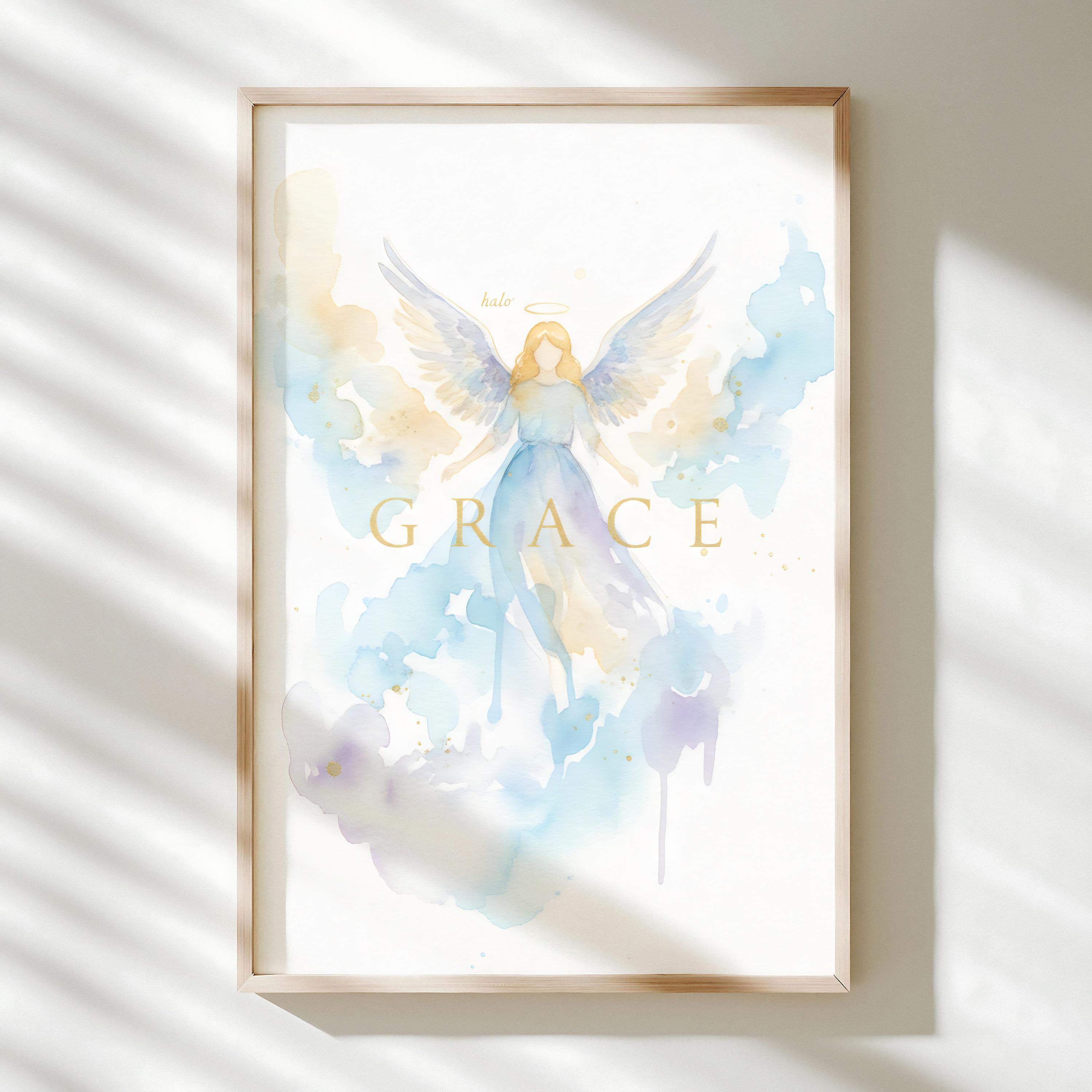 Angel Watercolor Painting , Soft Pastel Colors , Halo Grace , Celestial ...