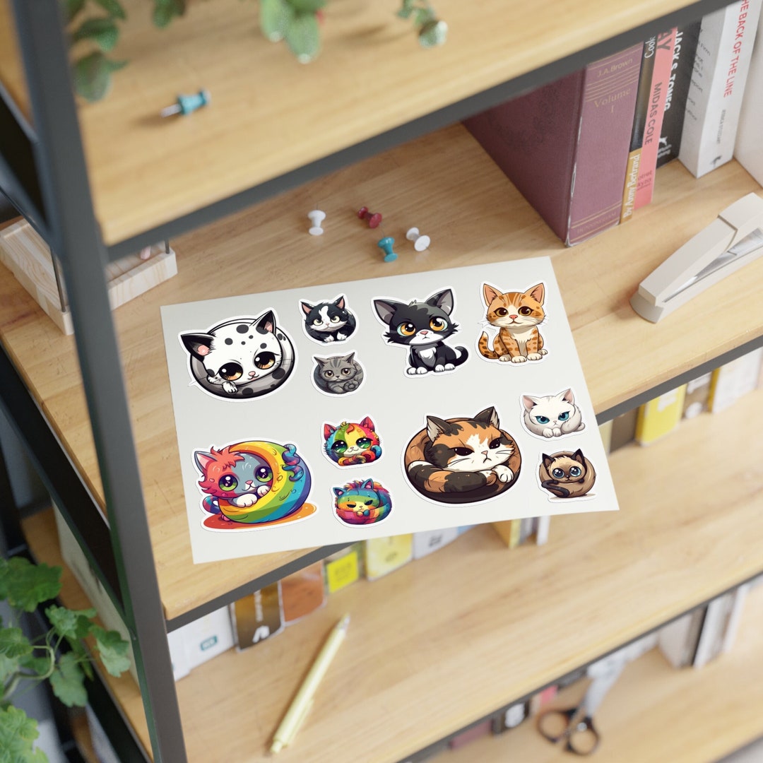 10 Cute Cat Vinyl Stickers Kawaii Chibi Kitty Die Cut Sticker ...