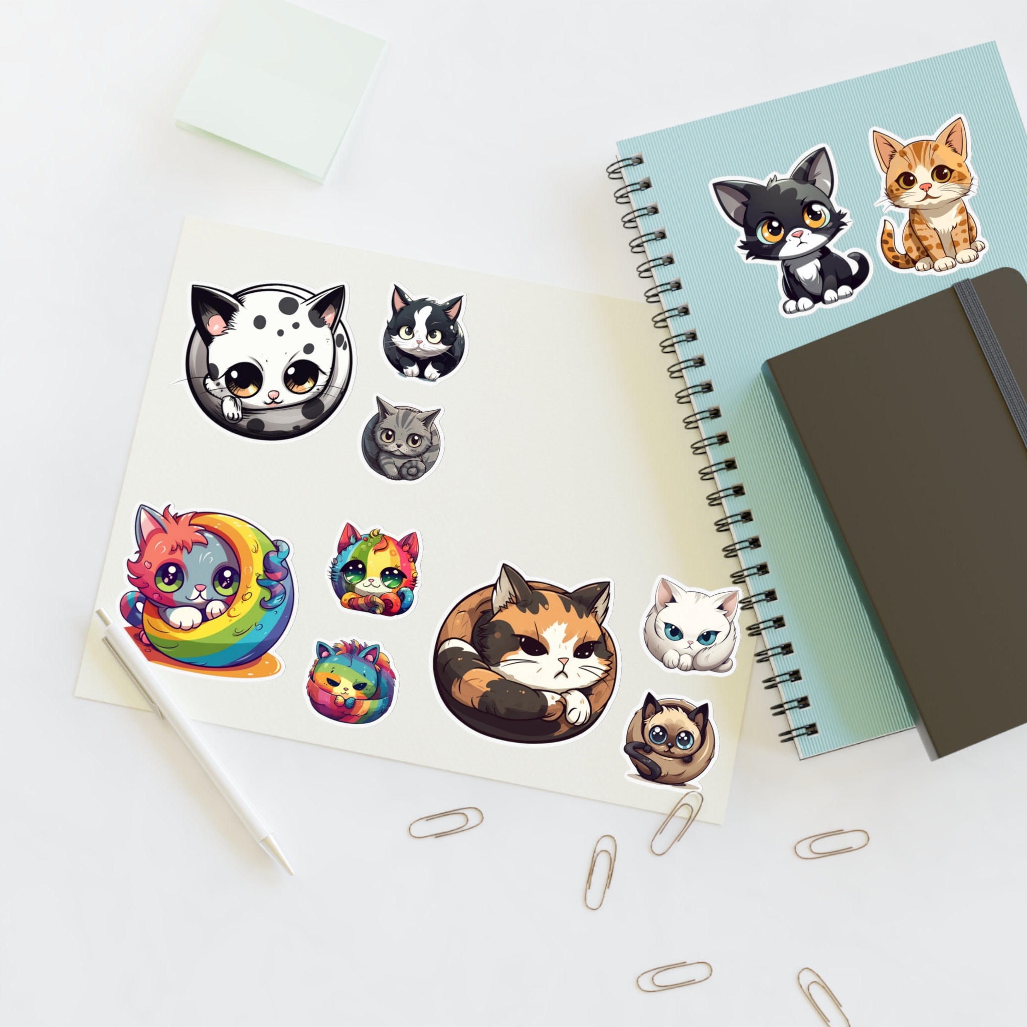 10 Cute Cat Vinyl Stickers Kawaii Chibi Kitty Die Cut - Etsy