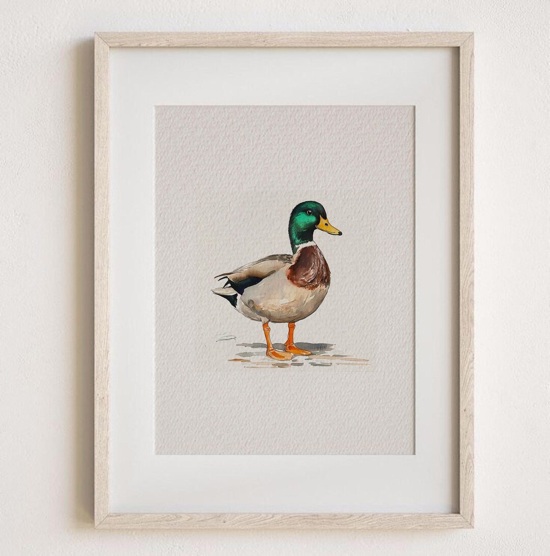 Printable Duck Wall Art – Minimalist Mallard Watercolor – Nature ...