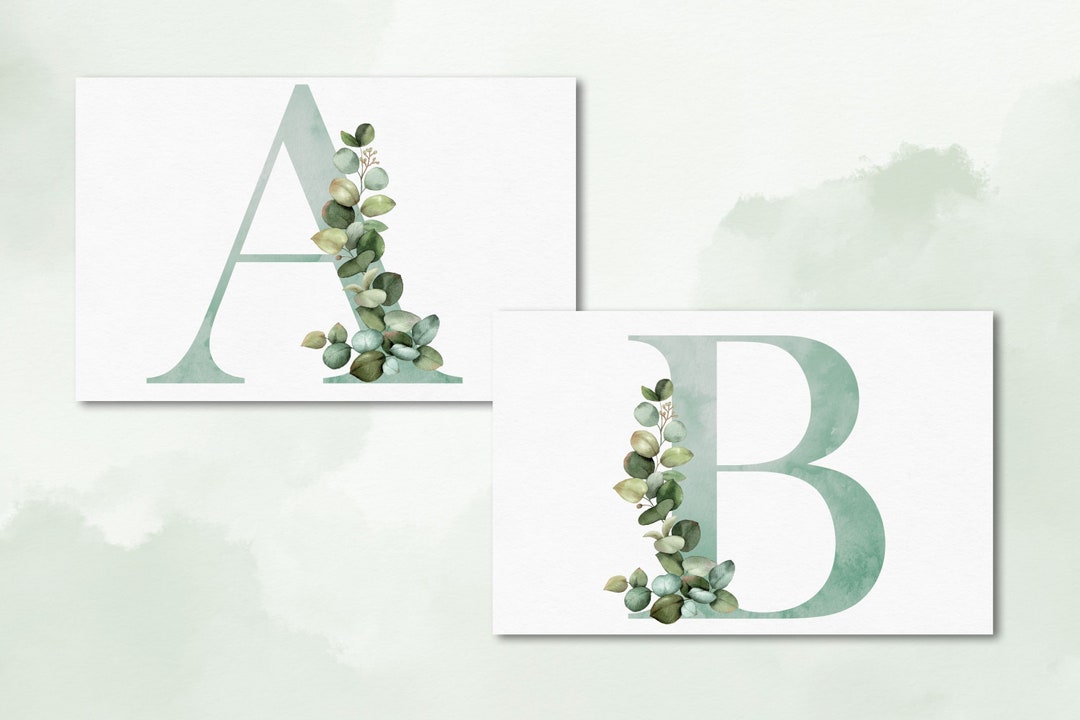 Watercolor Greenery Alphabet Clipart Monogram Initials PNG - Etsy