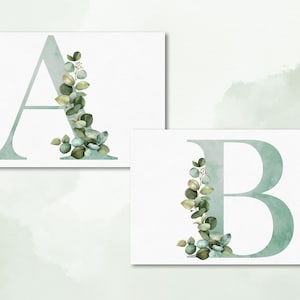 Watercolor Greenery Alphabet Clipart Monogram Initials PNG - Etsy