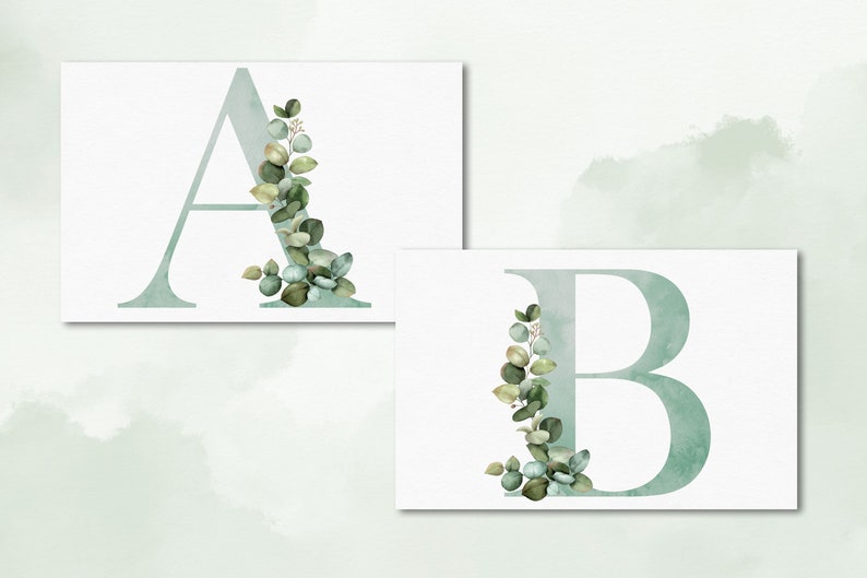 Watercolor Greenery Alphabet Clipart Monogram Initials PNG - Etsy
