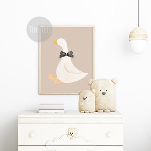 Silly Goose Nursery Wall Art, Cute Goose Printable Art, Pastel Brown ...