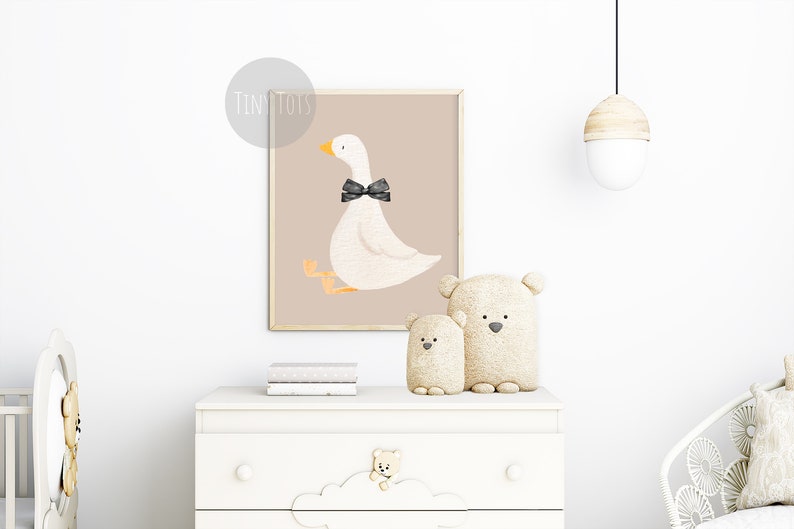Silly Goose Nursery Wall Art, Cute Goose Printable Art, Pastel Brown ...