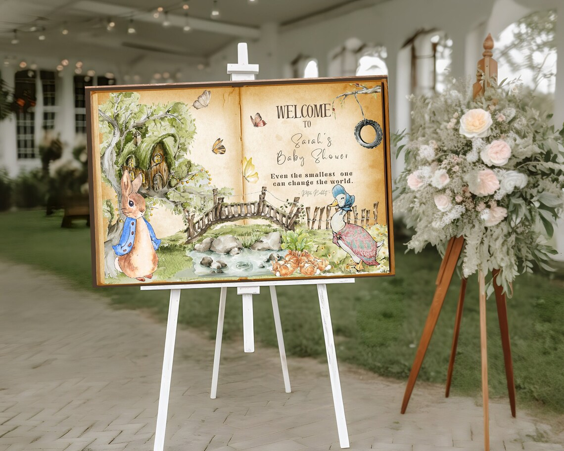 Peter Rabbit Welcome Sign Baby Shower Door Entrance Sign Baby Boy Bunny ...
