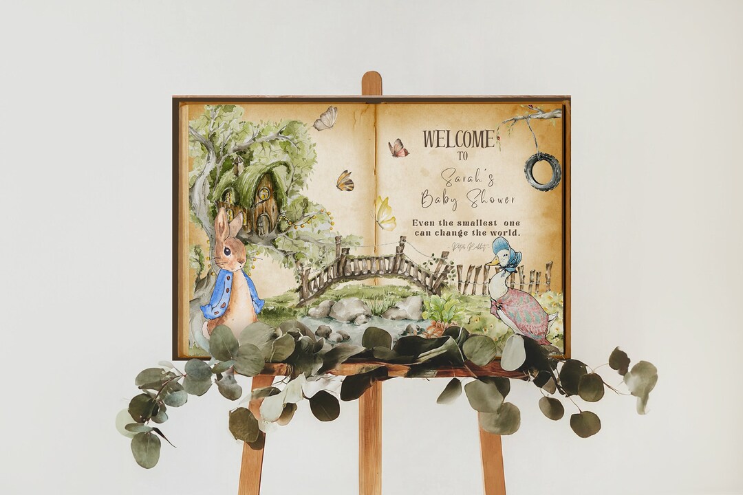 Peter Rabbit Welcome Sign Baby Shower Door Entrance Sign Baby Boy Bunny ...