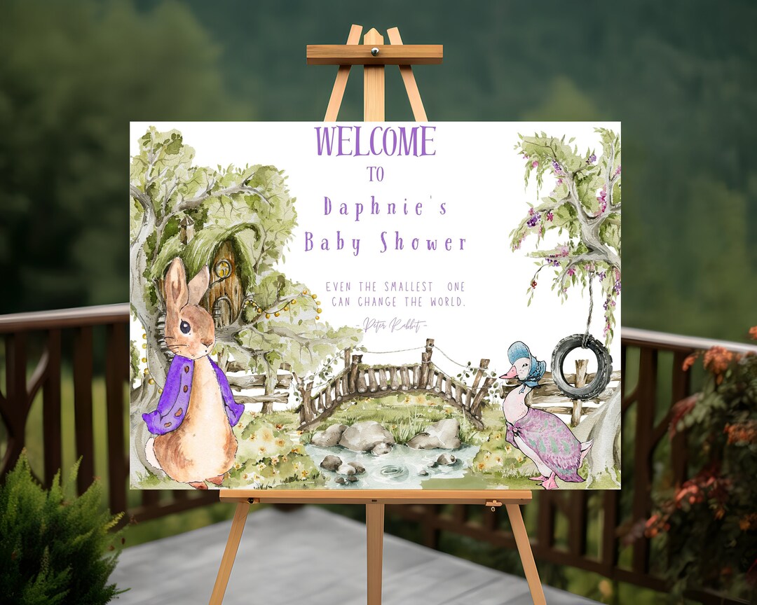 Customized Lilac Peter Rabbit Welcome Sign Baby Shower Welcome Sign ...