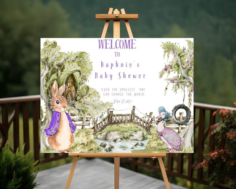 Customized Lilac Peter Rabbit Welcome Sign Baby Shower Welcome Sign ...